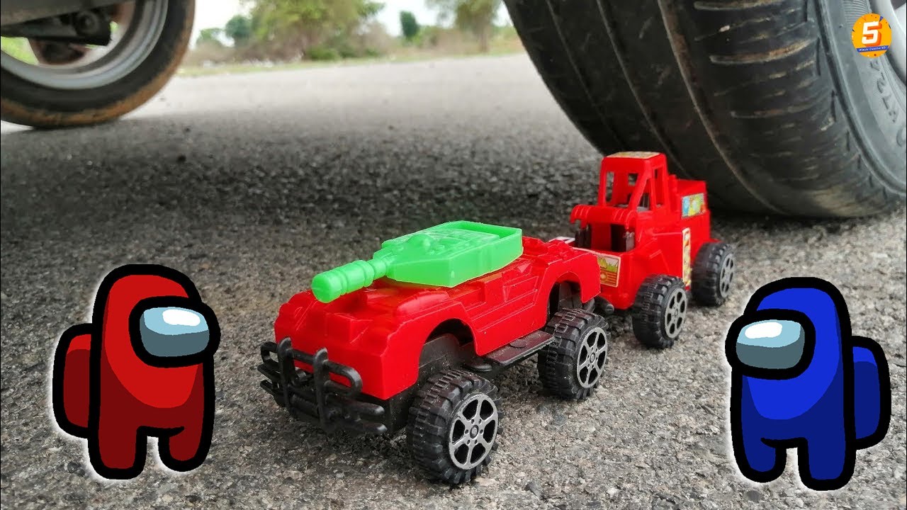Experiment Car vs Surprise Toy Cars like Among Us | Crushing Crunchy ...