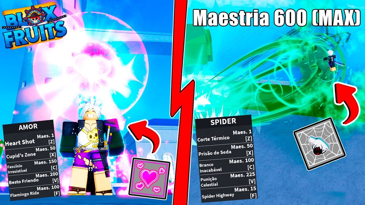 MASTERIZEI A NOVA FRUTA DO AMOR E SPIDER DO BLOX FRUITS!!! - YouTube