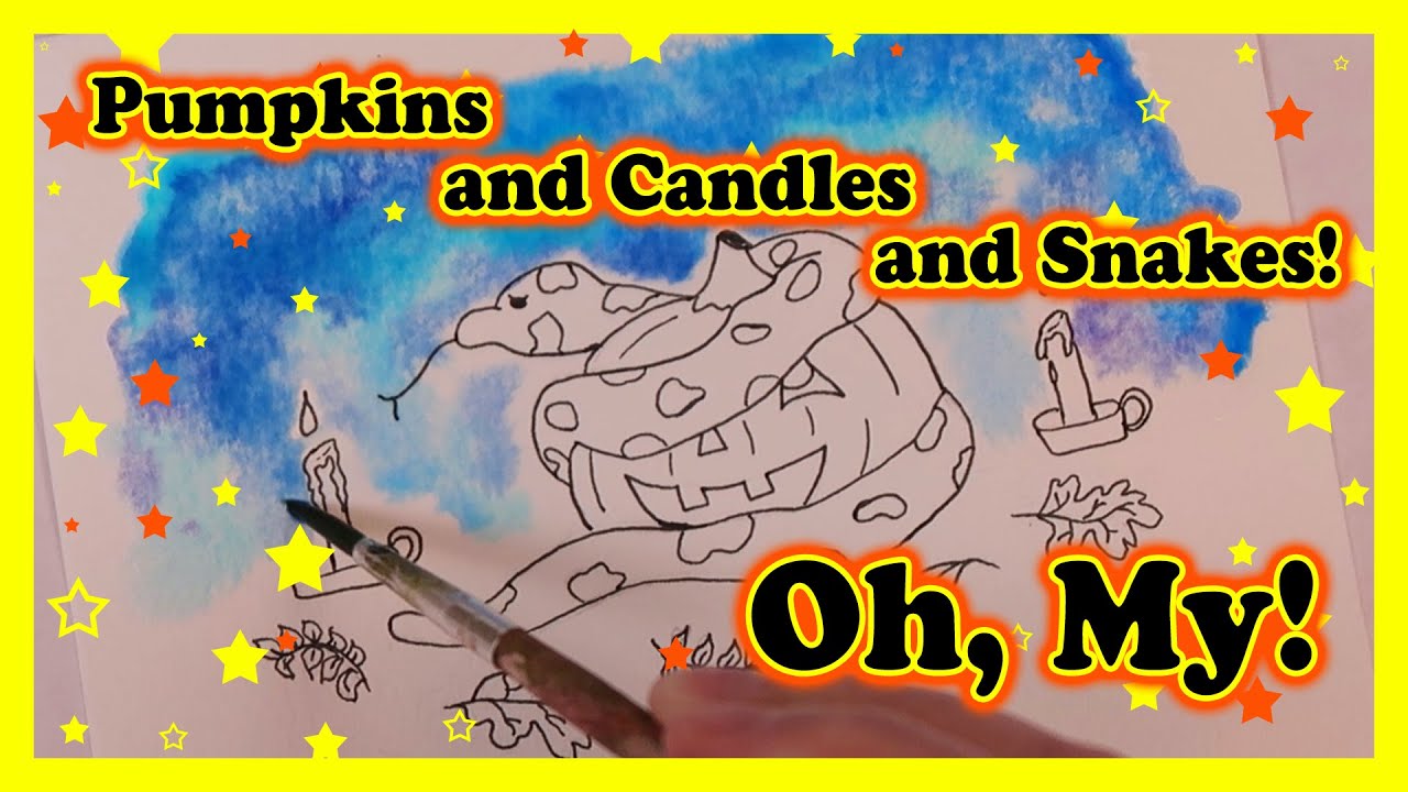 Halloween Snake and Pumpkin Inking and Watercolor Drawing for the First ...