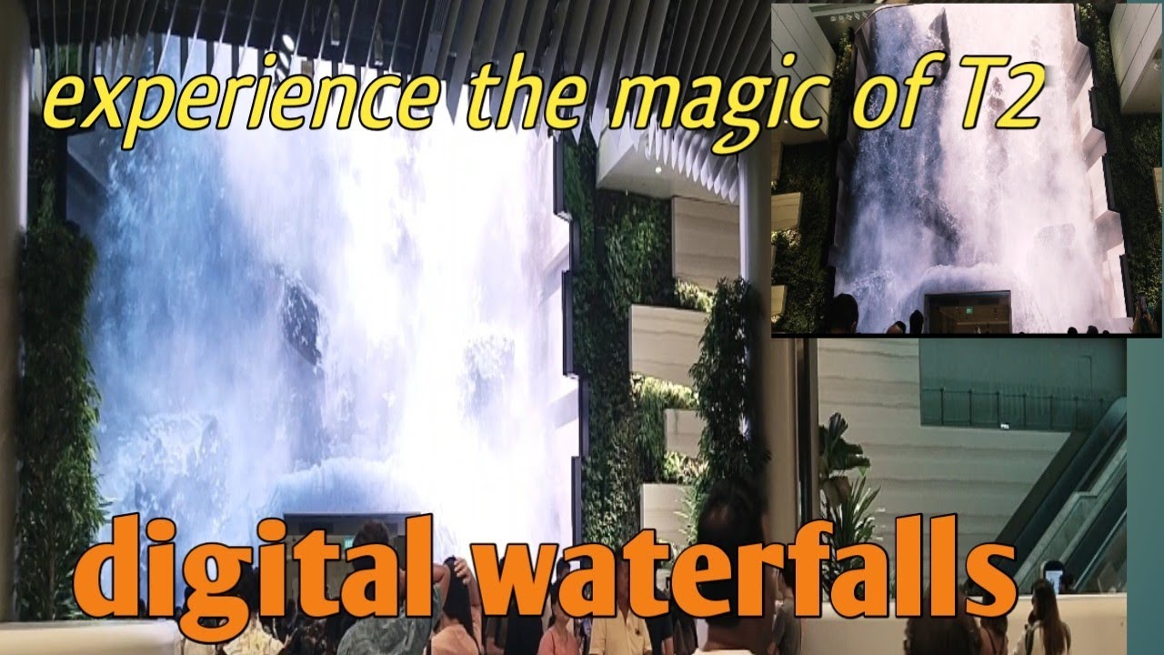 The digital WATERFALL/@ TERMINAL 2 changi airport Singapore - YouTube
