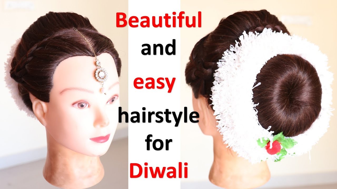 easy juda hairstyle with puff for diwali || braided hairstyles || hair ...
