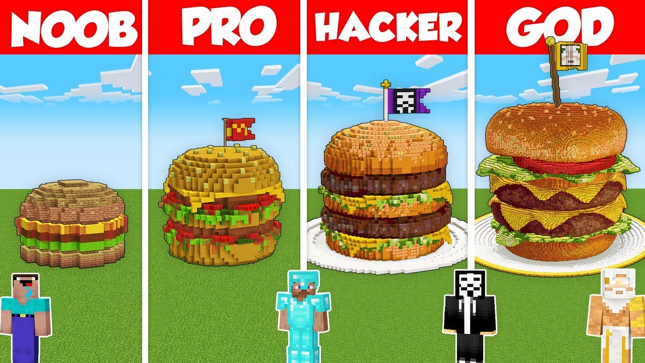 BURGER FAST FOOD HOUSE BUILD CHALLENGE - Minecraft Battle: NOOB vs PRO ...