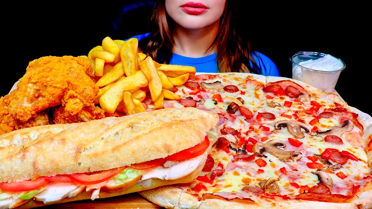 ASMR FAST FOOD, PIZZA, FRIED CHICKEN, SANDWICH MUKBANG EATING SOUNDS ...