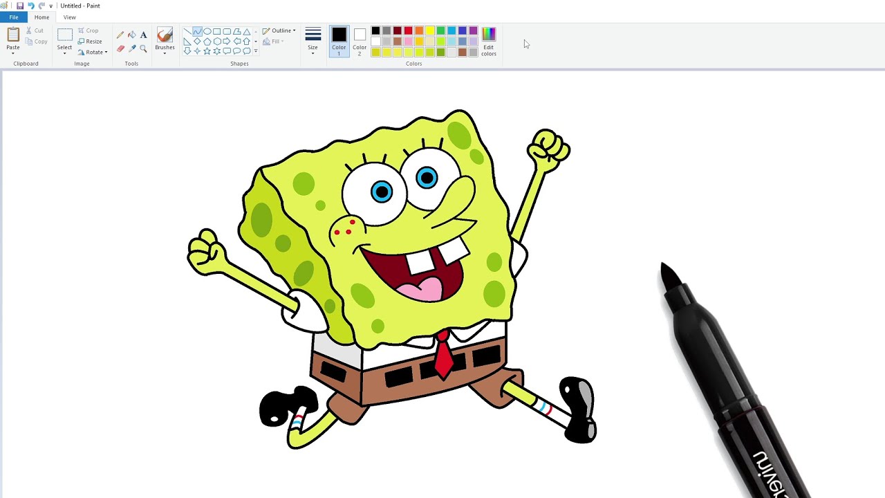 How to draw SpongeBob SquarePants (character) using MS Paint - YouTube