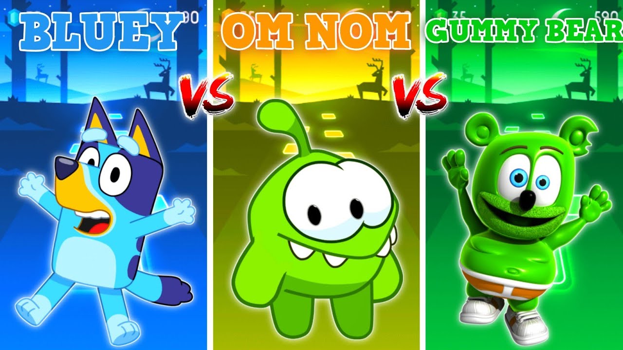 Bluey vs Om Nom vs Gummy Bear - Tiles Hop EDM Rush - YouTube