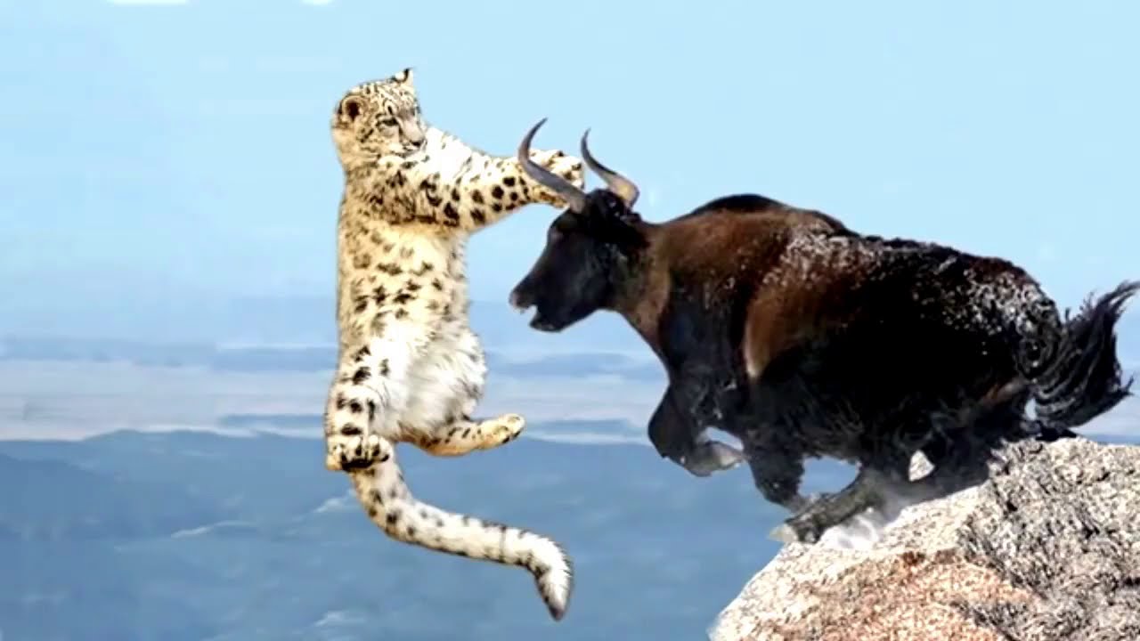 Amazing Mother Wild Yak Save Her Baby From Snow Leopard Hunting | Wolf ...