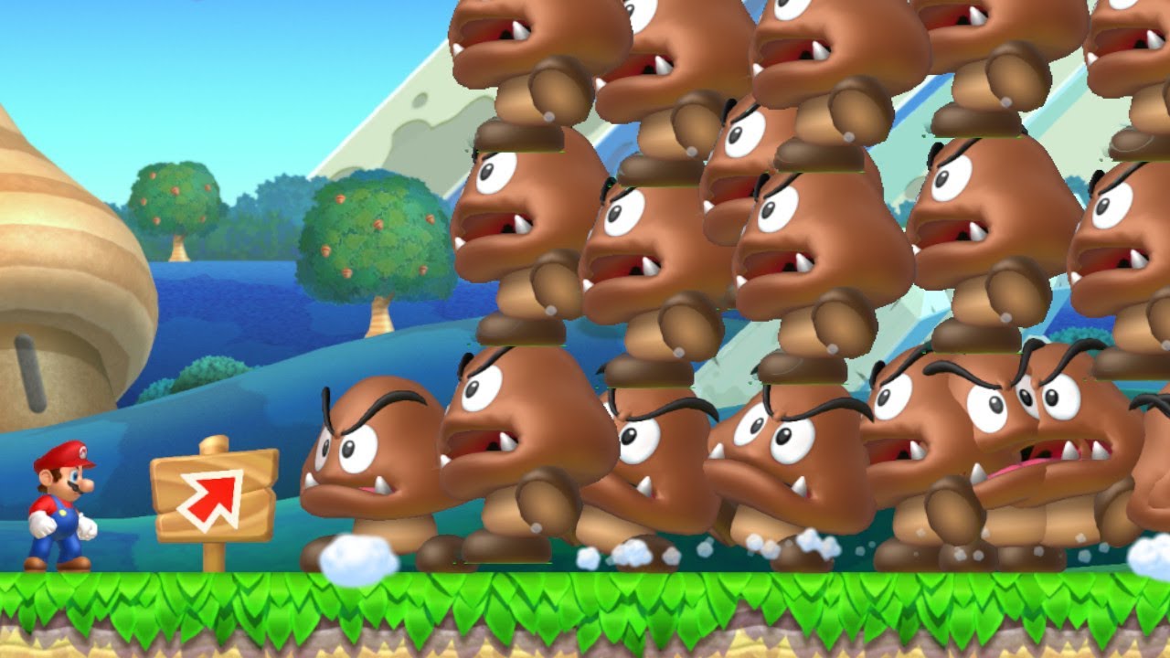 Can Mario Beat 999 Giant Goombas in New Super Mario Bros. U ? - YouTube