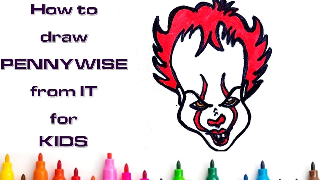Pennywise drawing and coloring for kids and beginners|simple halloween ...