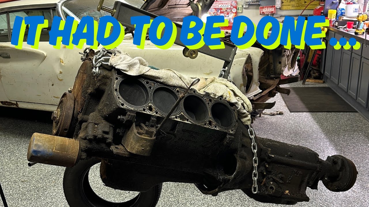 1961 Chrysler 300G ENGINE AND TRANSMISSION removal excitement - YouTube
