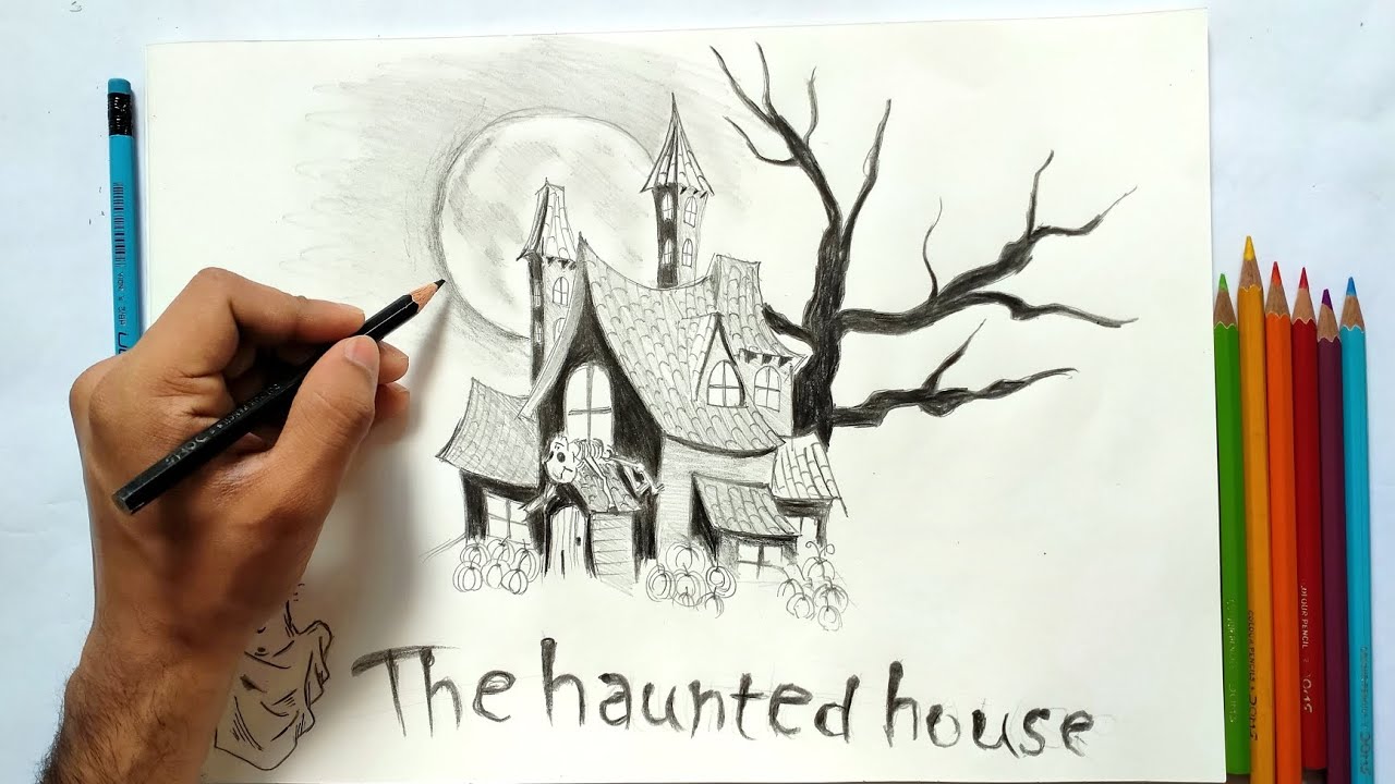 How to Draw Haunted House | Drawing Haunted House | Step by Step ...