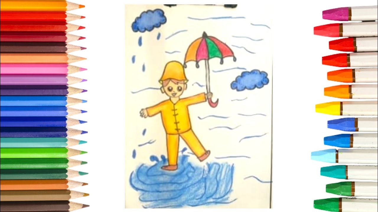 How to draw rainy season drawing | raining drawing | Rainy season ...
