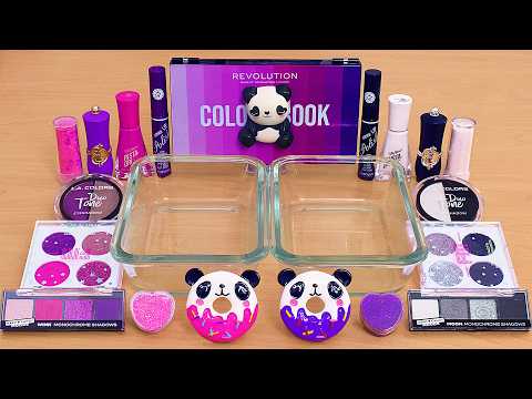 Pink Purple vs Panda - Mixing Makeup Eyeshadow Into Slime ASMR