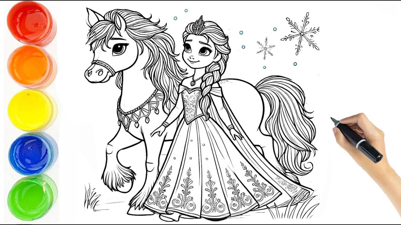 Elsa Princess with Nokk Drawing and Coloring For Kids || Elsa Princess ...