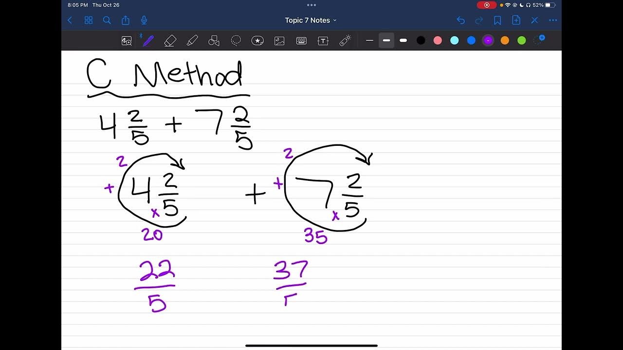 C- Method: Converting Mixed Numbers to Improper Fractions - YouTube