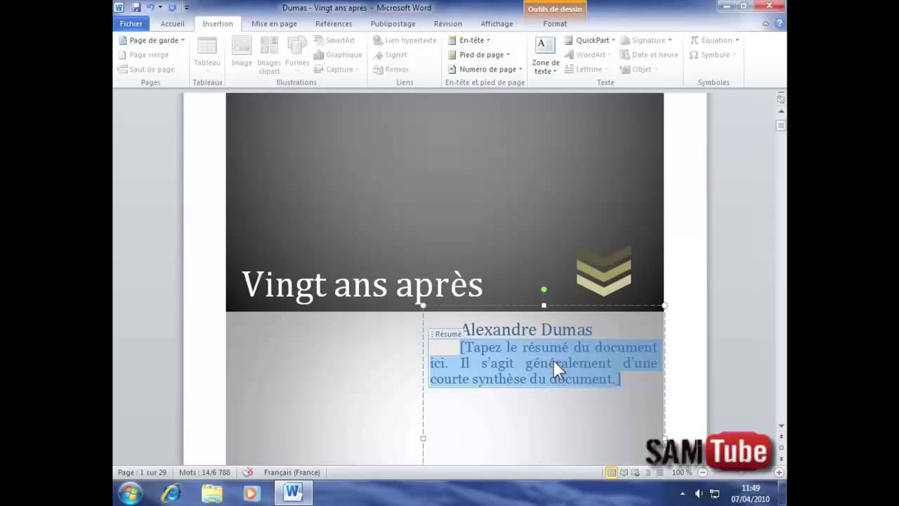 apprendre word 2010 - (43) Insérer une page de garde - YouTube