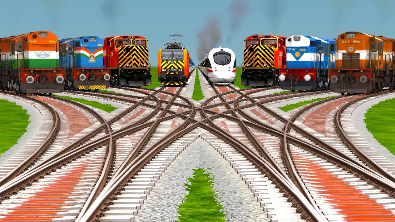 8 Colorful Trains Crossing At Diamond Railroad Tracks | Beamng Trais ...