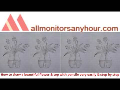 How to draw a beautiful flower & top with pencile very easily & step by ...