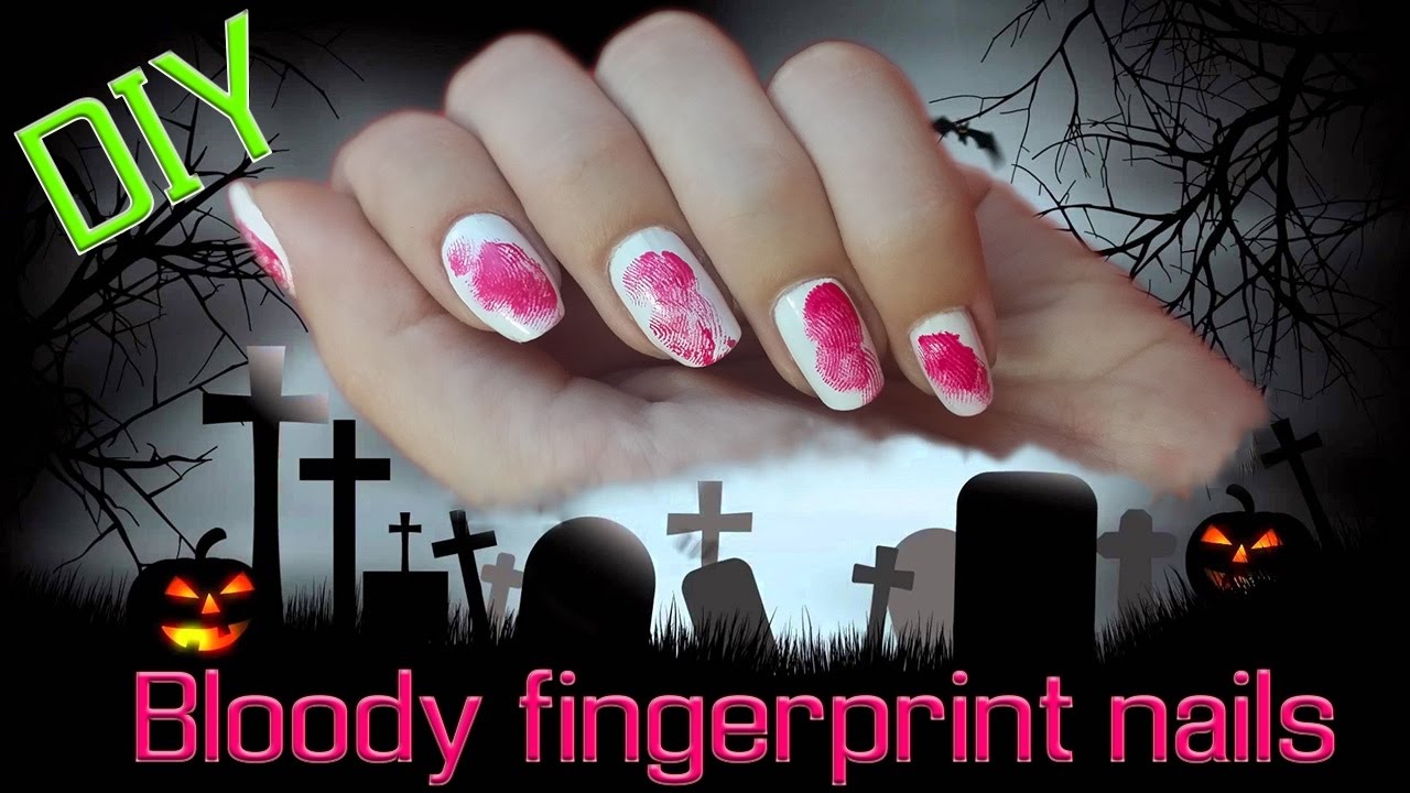DIY - How to make easy halloween bloody fingerprint nails - YouTube