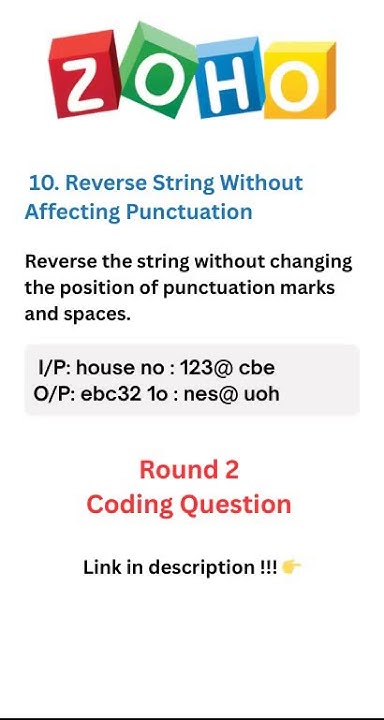 Zoho Round 2 | Reverse String Without Changing Punctuations 🔄 ️ | Smart String Logic #zohoround2 ...