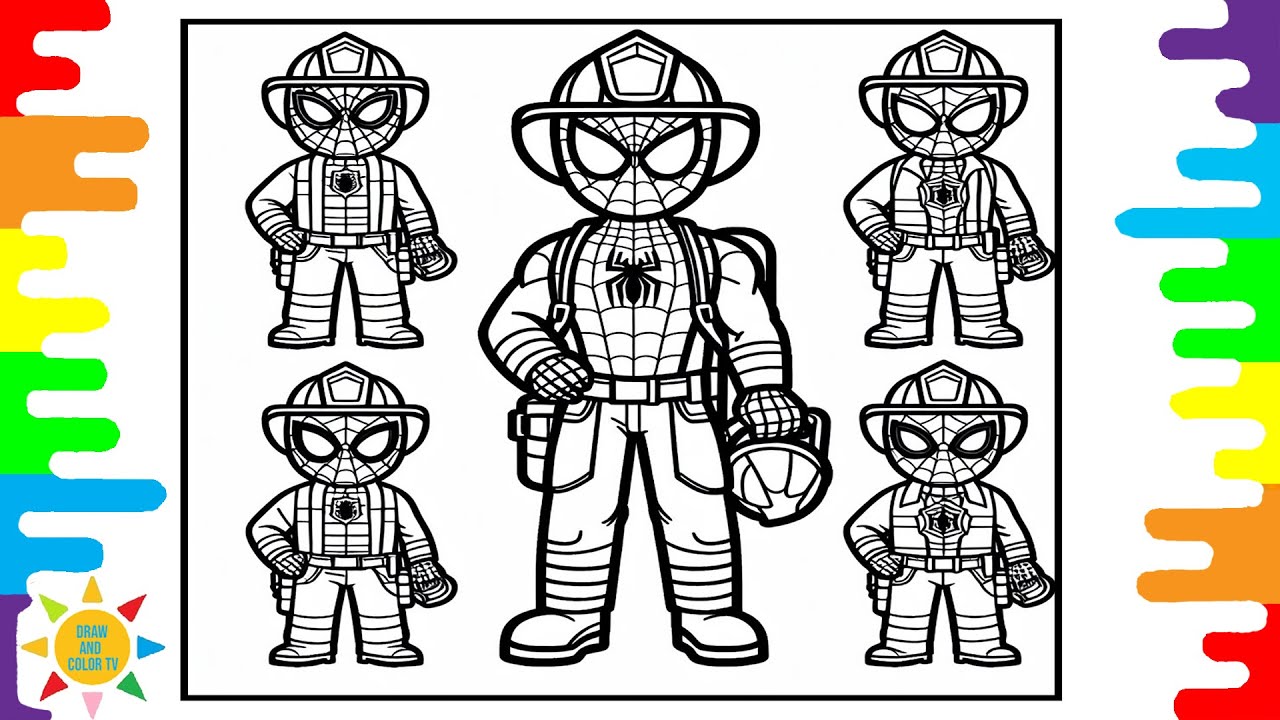 Spider-Man Firefighter Coloring Pages | Spiderman Team Coloring ...