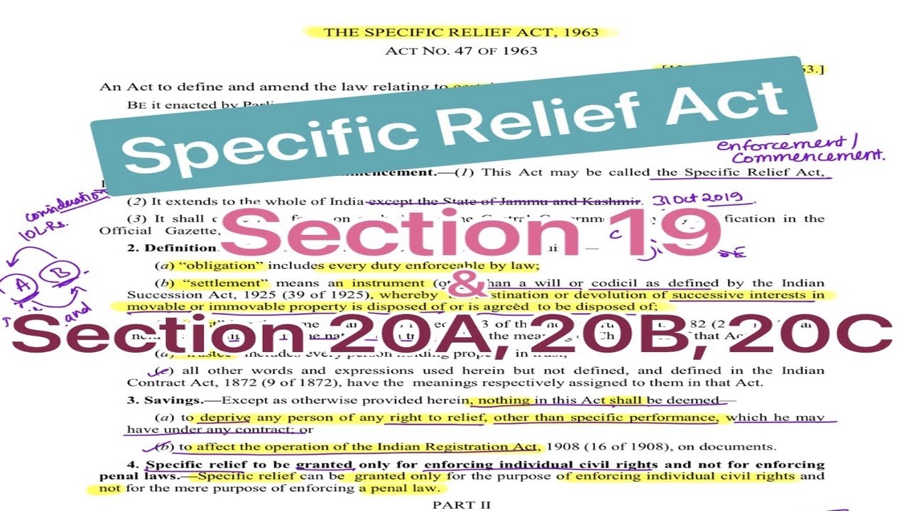 Specific Relief Act Section 19, 20A 20B and 20C - YouTube