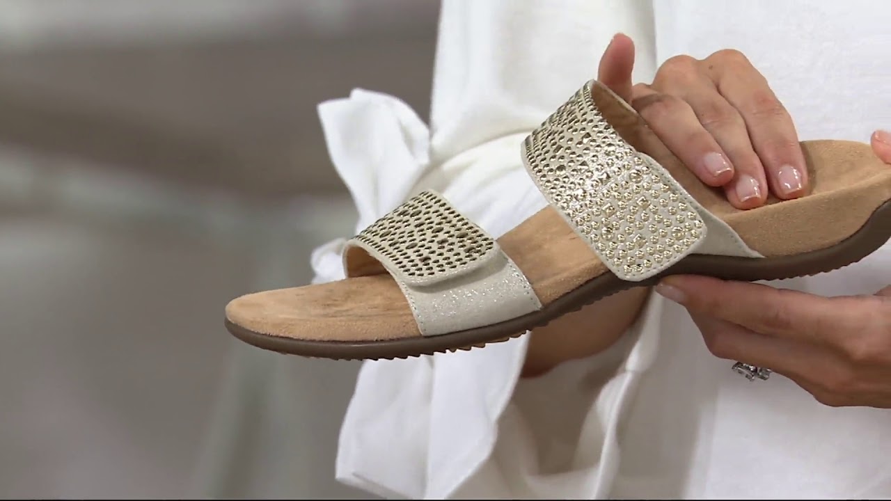Vionic Leather Gored Slide Sandals - Samoa on QVC - YouTube