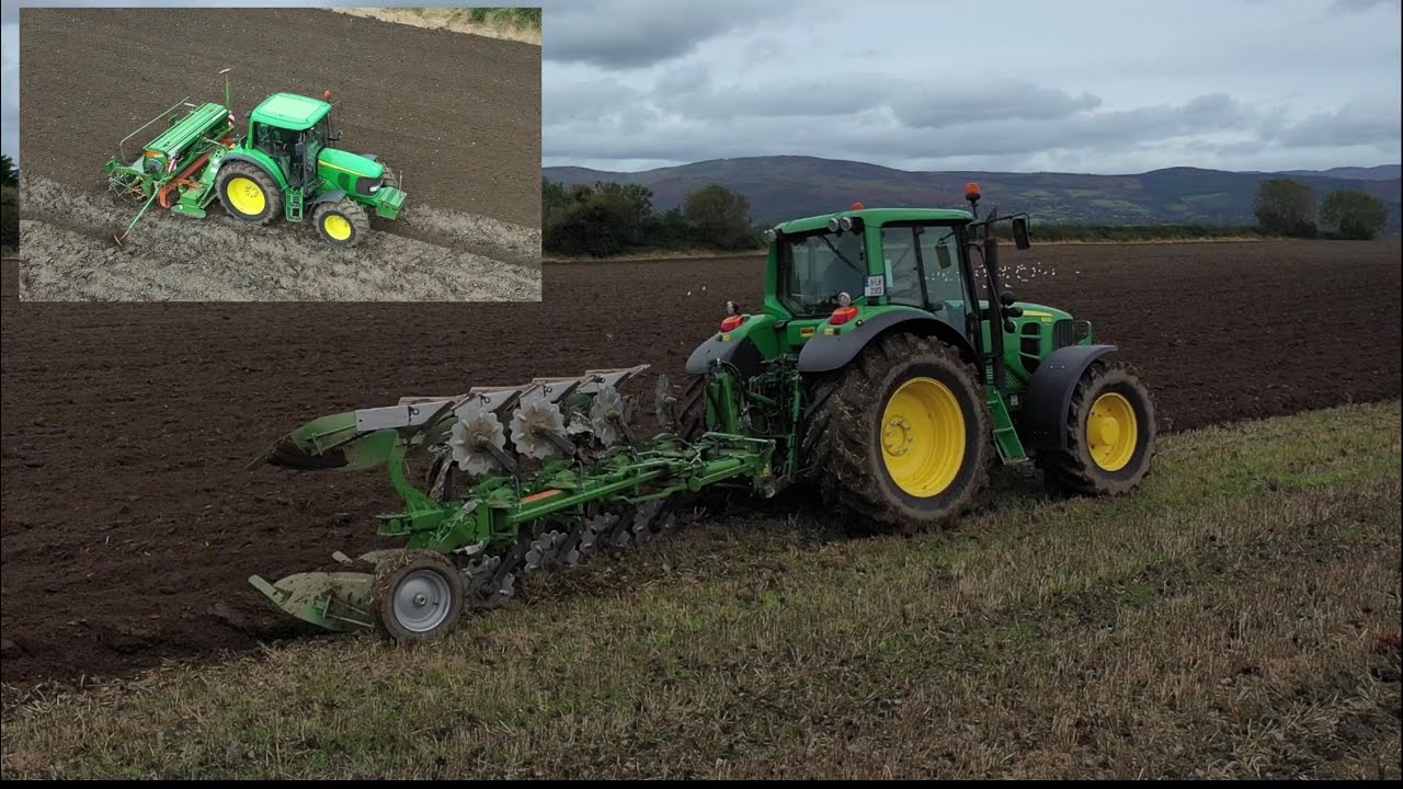 AMAZONE PLOUGH IS IN THE GROUND, PLOUGHING AND DRILLING WINTER BARLEY ...