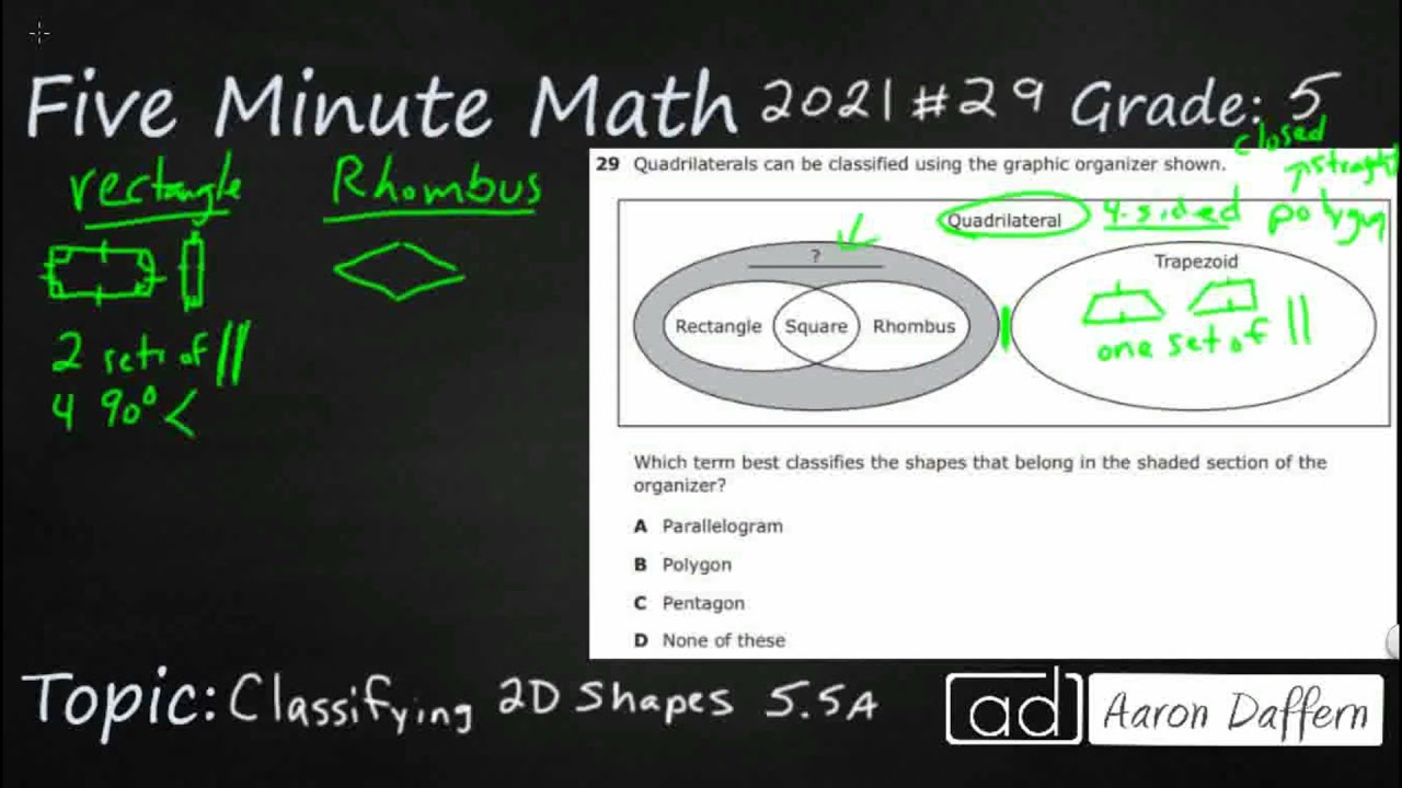 5th Grade STAAR Practice Classifying 2D Shapes (5.5A - #10) - YouTube