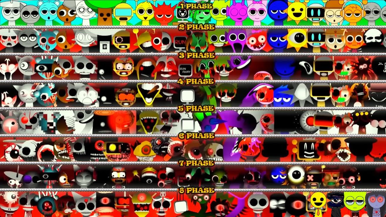 Incredibox Sprunki All character togetherPhase 1 VS Phase 2 VS Phase 3 ...