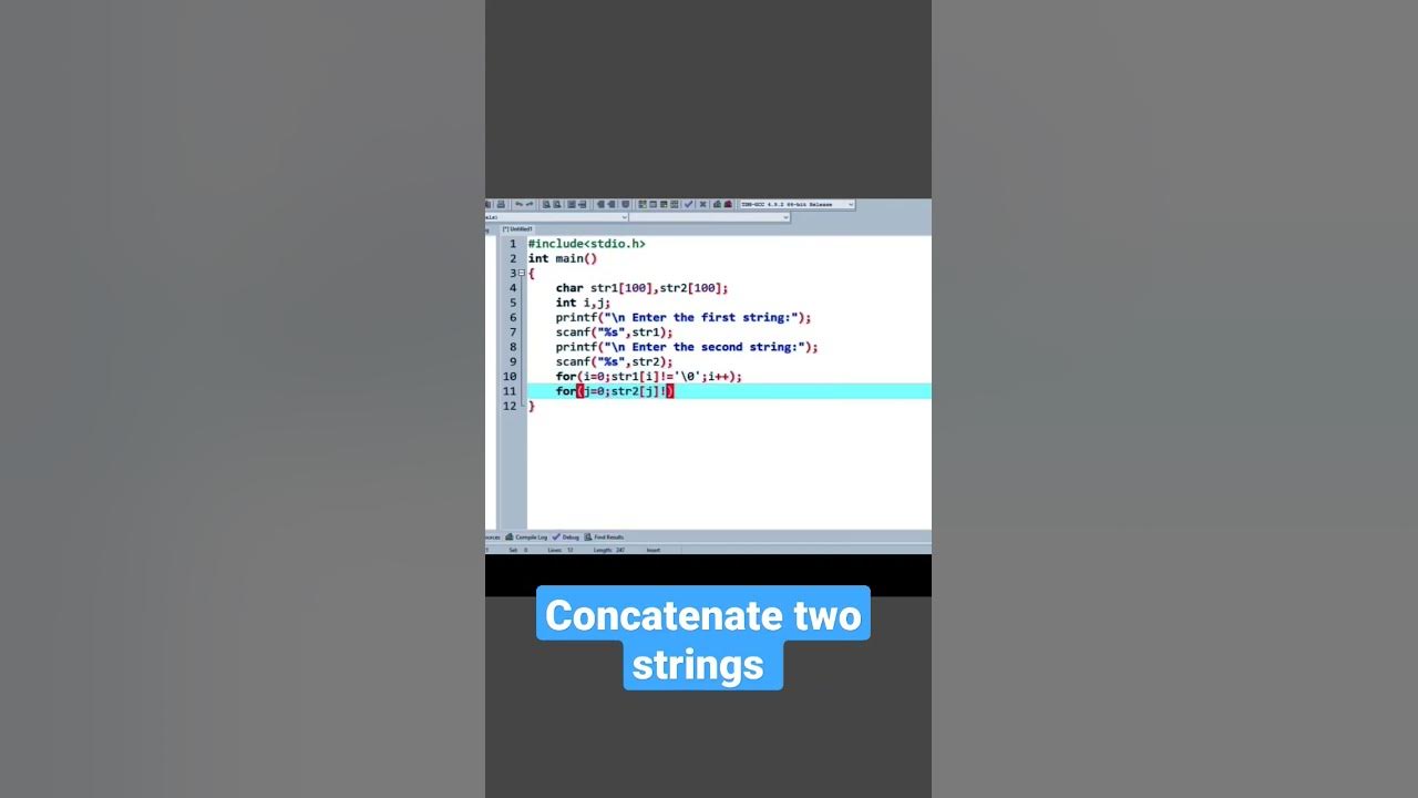 C Program To Concatenate Two Strings Without Using Library Functioncoding Youtube