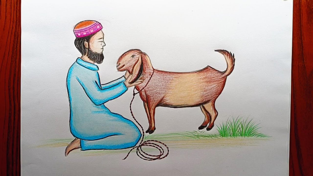 A moment drawing of man with sacrificial animal | Mahamuda Hand Drawing ...