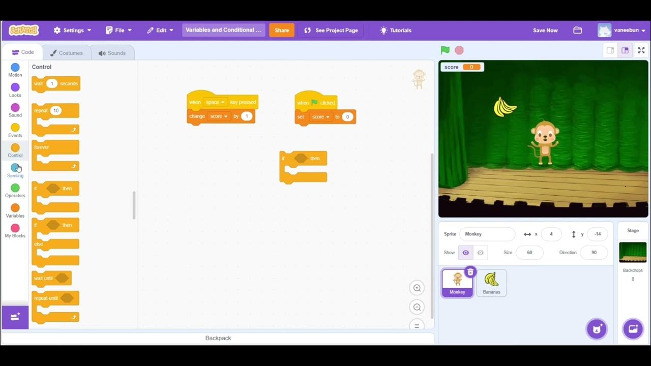Tutorial 4 Creating Variables And Using Conditional Statements Scratch Youtube