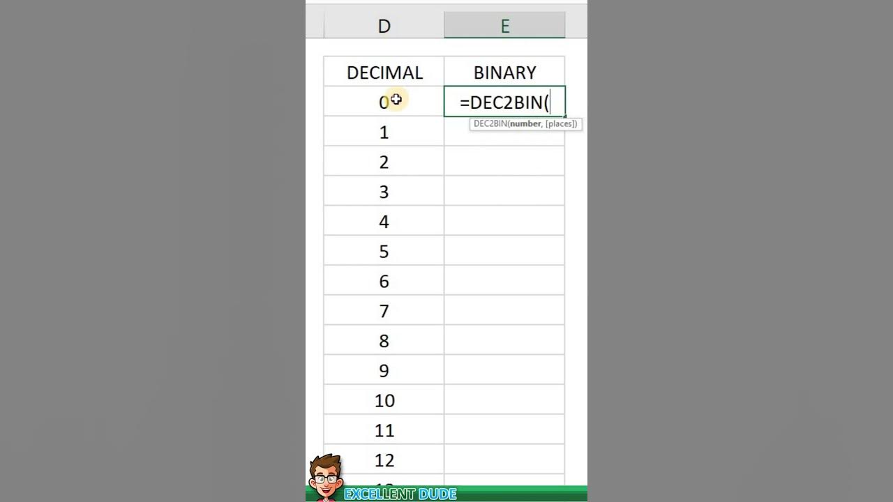 How To Convert Decimal To Binary In Excel shorts exceltutorial how-to-convert-decimal-to-binary-in-excel-shorts-exceltutorial