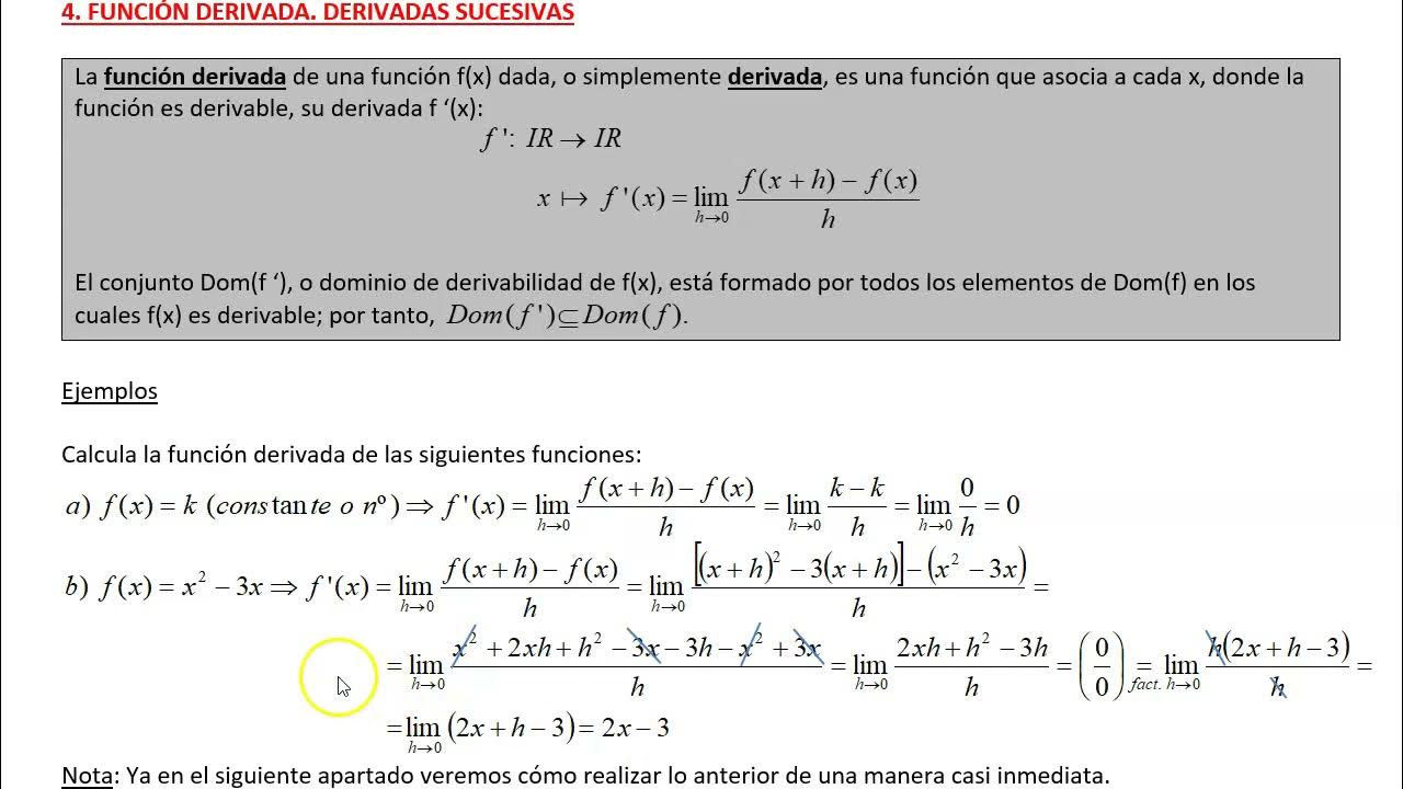 VÍDEO 4 - FUNCIÓN DERIVADA Y DERIVADAS SUCESIVAS - YouTube