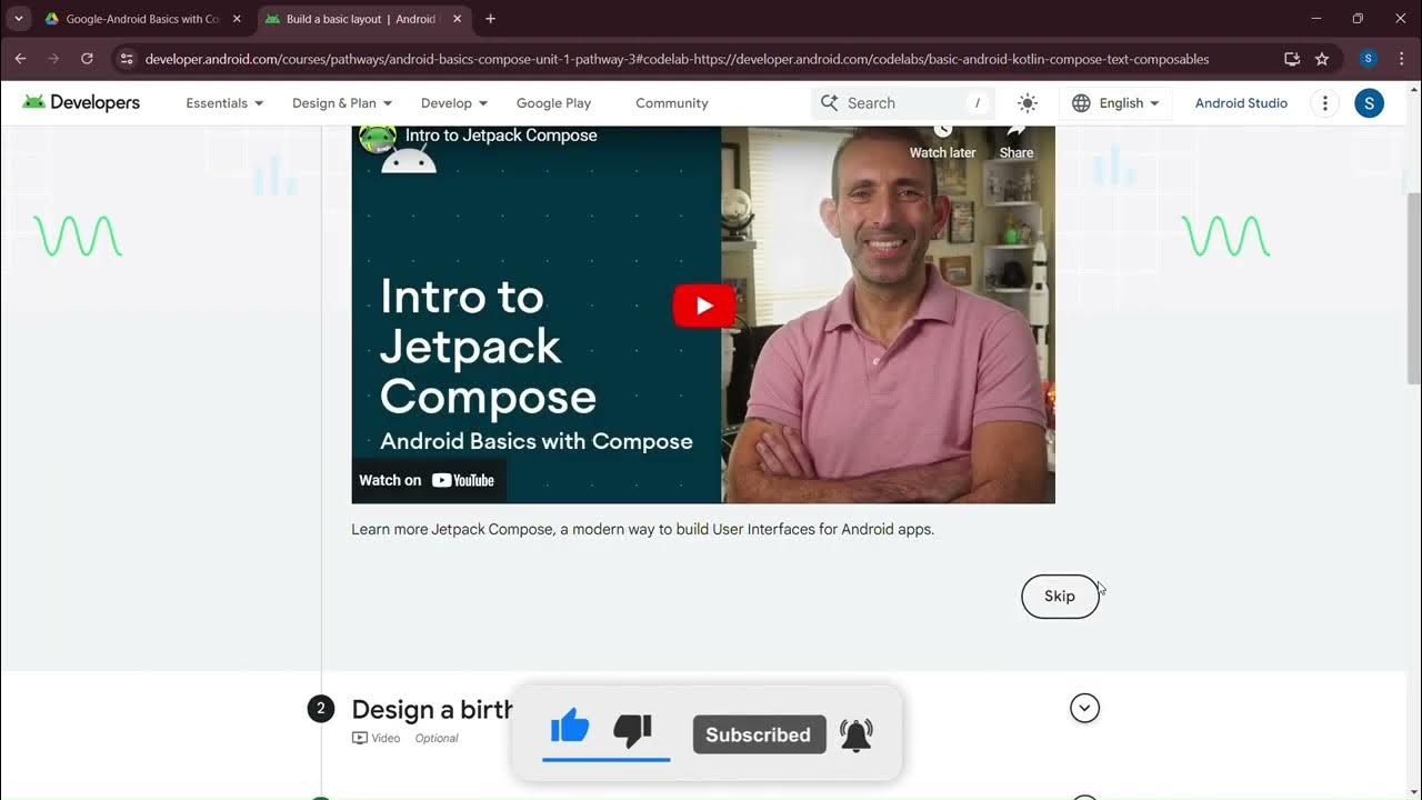 Unit - 1 Build a basic layout || Google Android Developers - YouTube
