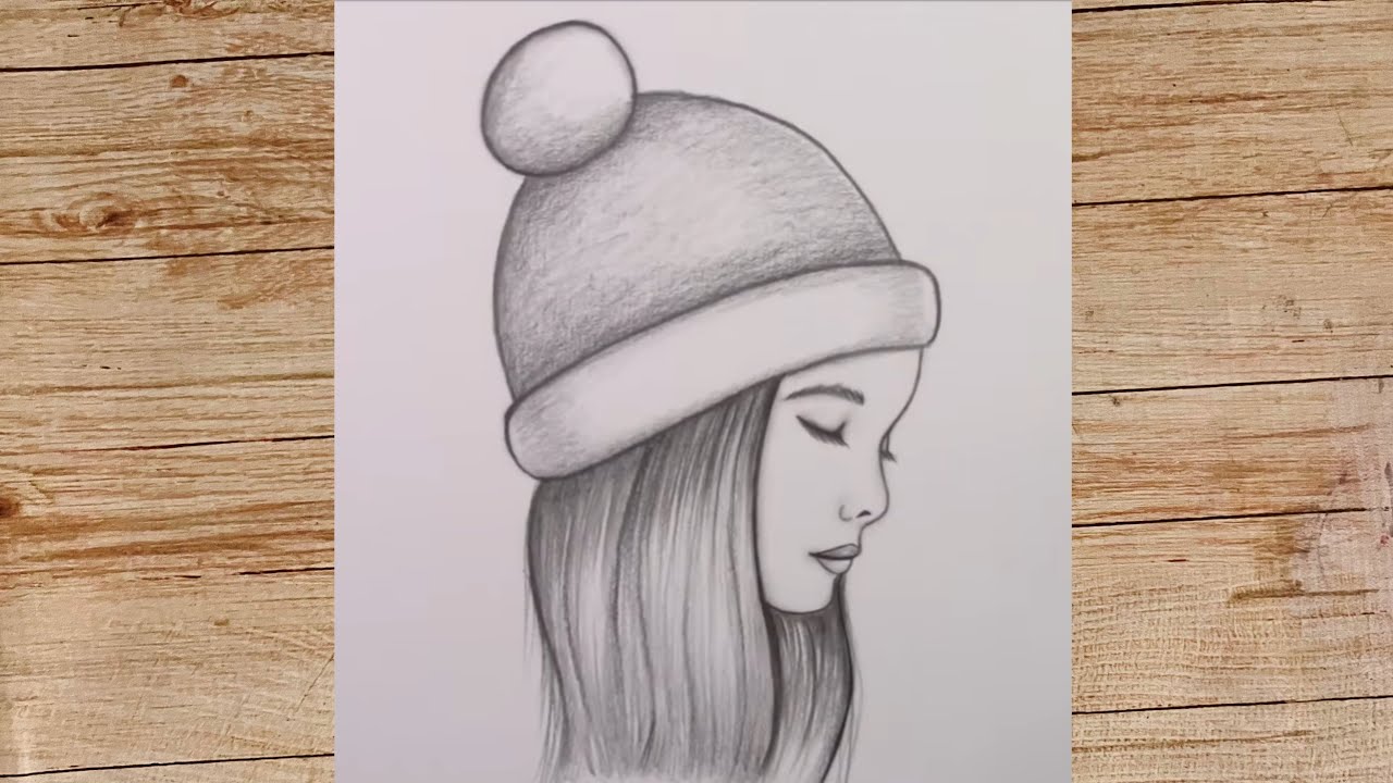 How to draw a girl wearing winter cap for beginners || Pencil sketch ...