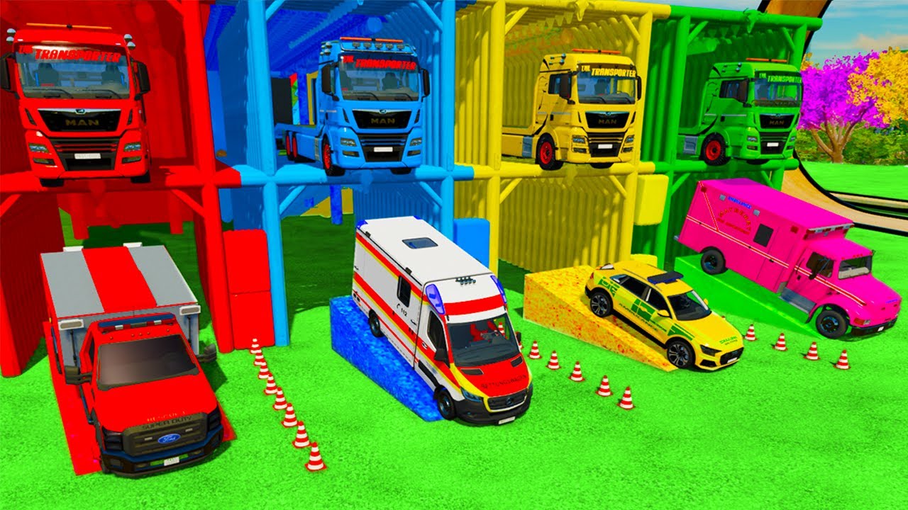 MERCEDES, FORD AMBULANCE EMERGENCY and AUDI, VOLKSWAGEN FIRE RESCUE ...