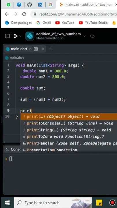 Addition Of Two Numbers In Dart Using Replit Programming Flutterdev Tutorial Cpp Program