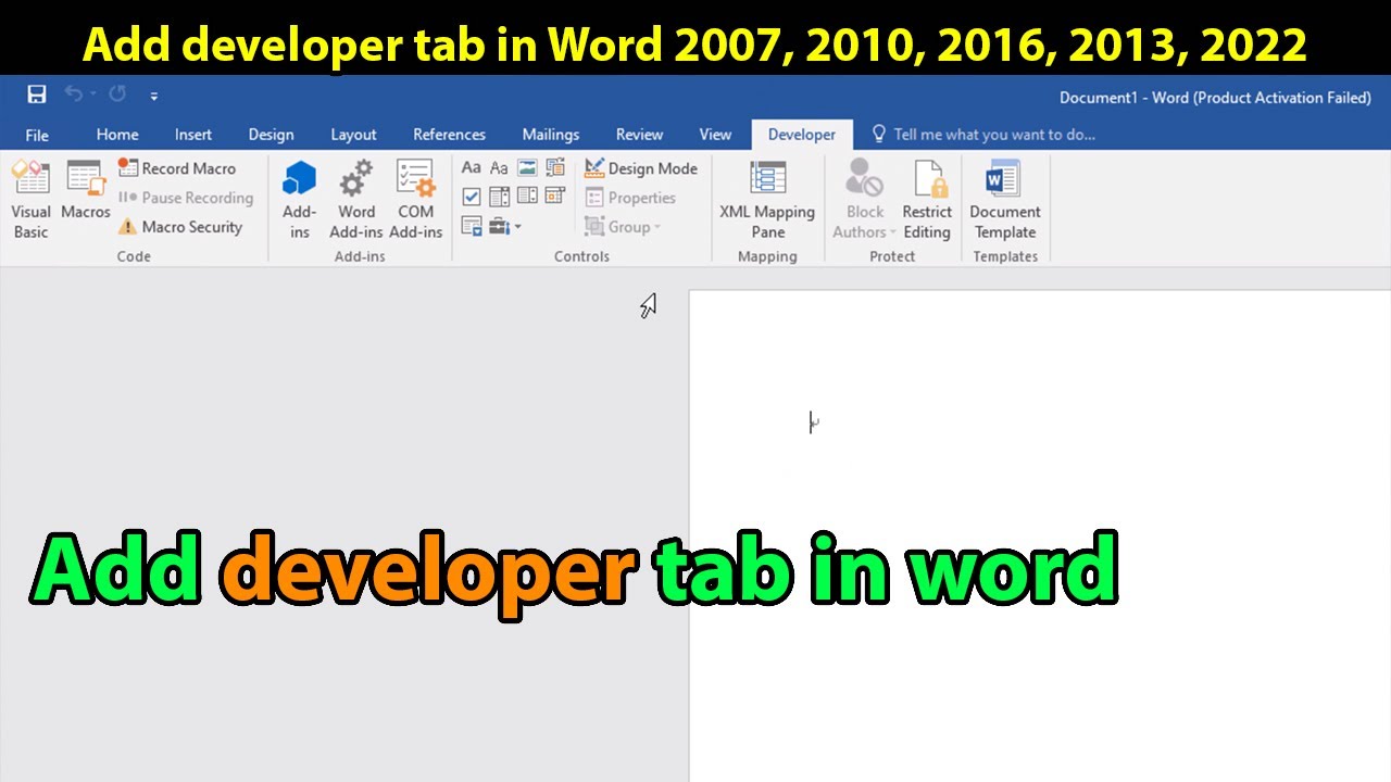 How To Add Developer Tab In Word YouTube How To Add Developer Tab In Word YouTube
