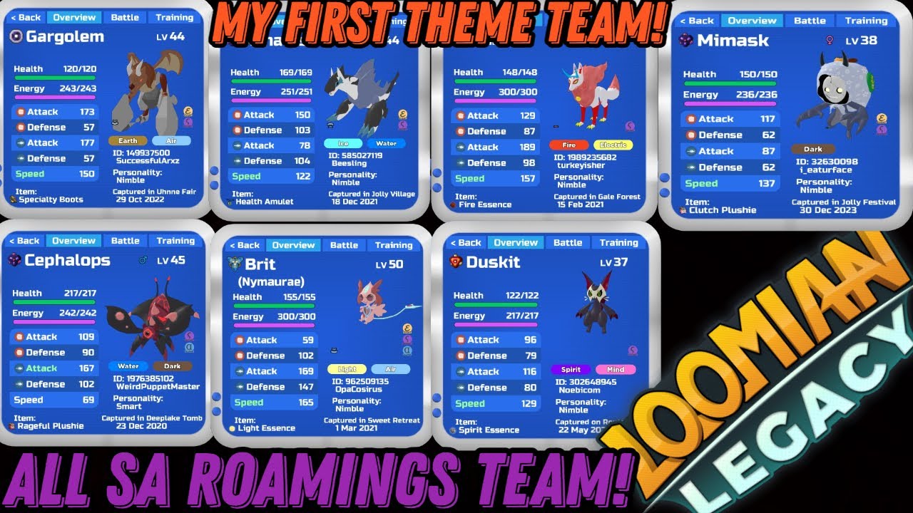 THE RETURN TO MY FIRST THEME TEAM... SA ROAMINGS!- Loomian Legacy PVP ...