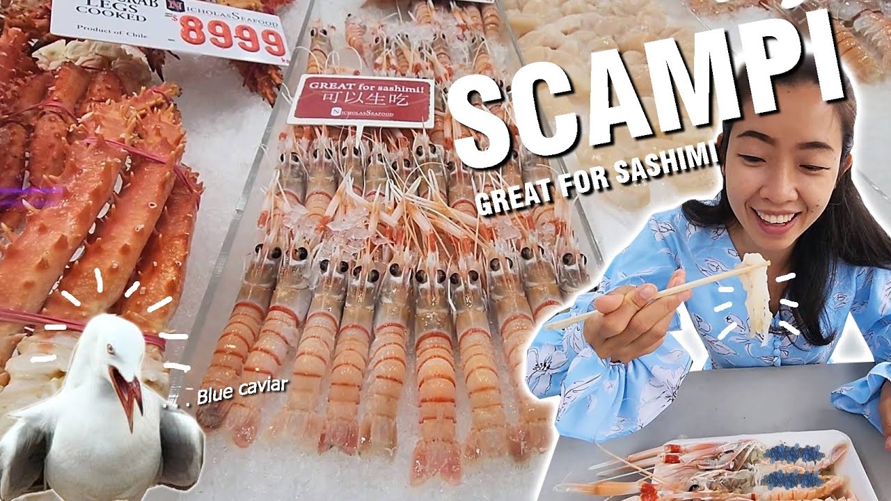Scampi~Great for Sashimi !! 🇦🇺🦐 at Sydney Fish Market ไข่คาเวียร์สีฟ้า💙 ...