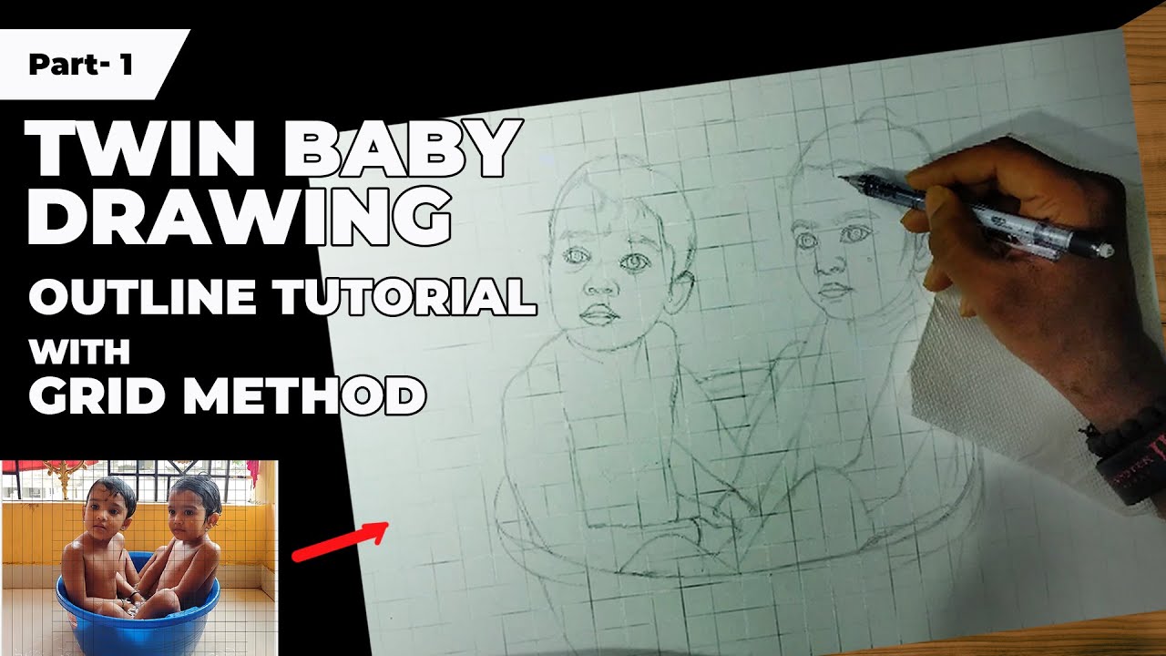 Pencil Drawing of Twins Baby Step by Step || Twin Baby Outline Drawing ...