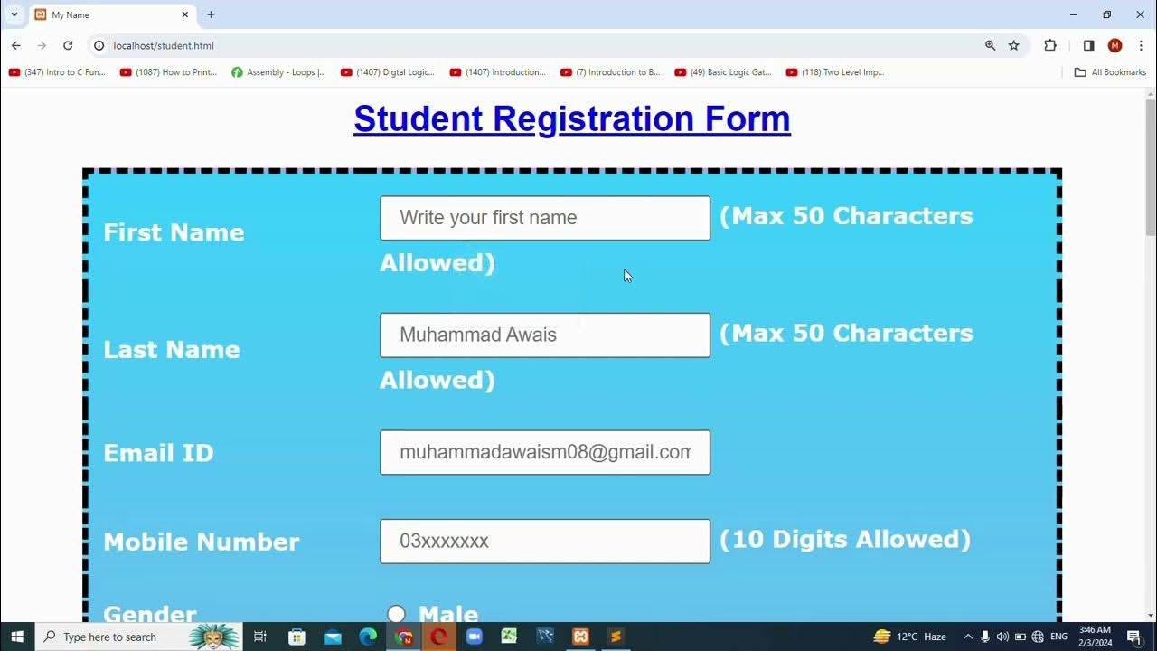 How to create Student Registration Form in HTML| Student Registration ...