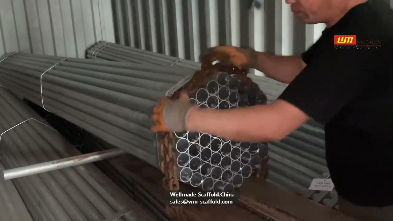 How to Unload Scaffold Tube From Containers - 61 pcs per bundle packing scaffolding pipes ...