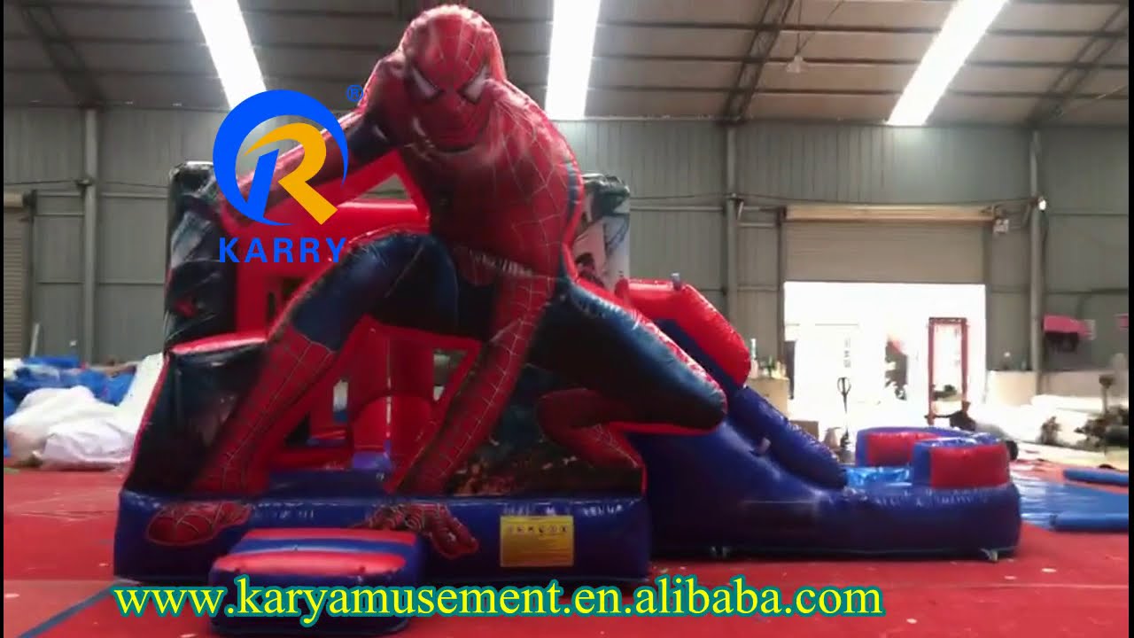 Spider Man Inflatable Bounce House With Slide - YouTube