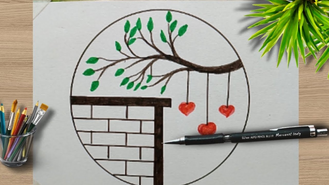 beautiful scenery drawing heart circle scenery drawing pencil drawing ...