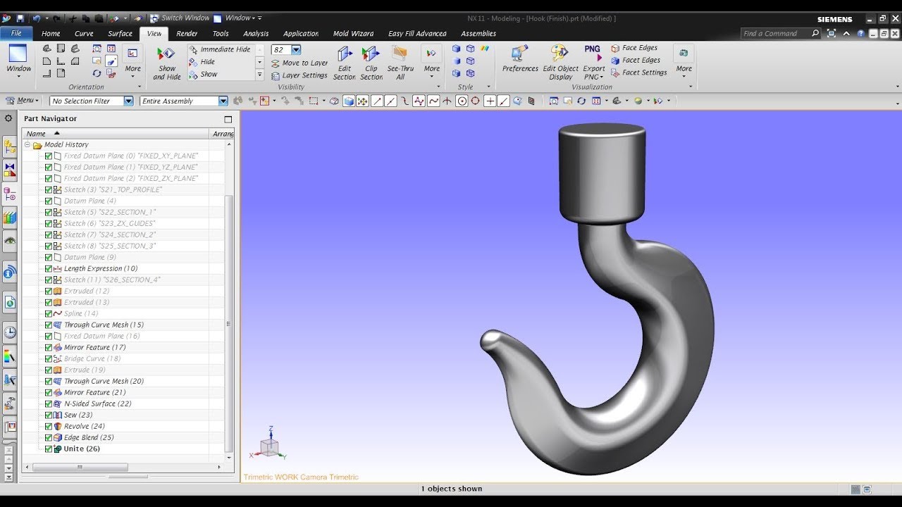 NX CAD Advanced - Hook Design Using Class A Surfacing in NX - YouTube