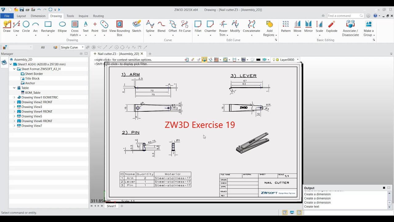 ZW3D Exercise 19 - 2D Drawing - YouTube