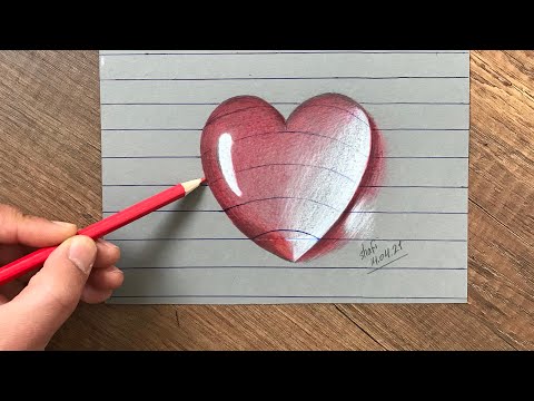 üç boyutlu kalp çizimi & easy 3d heart drawing & karakalem çizimleri