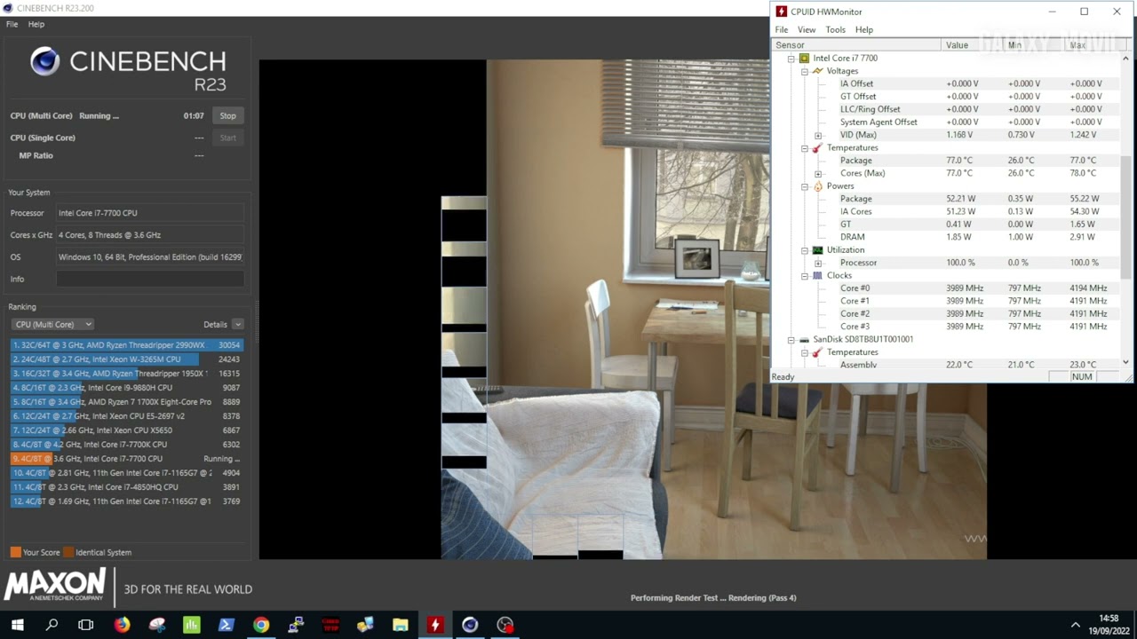 Intel Core i7 7700 - Cinebench R23 - YouTube